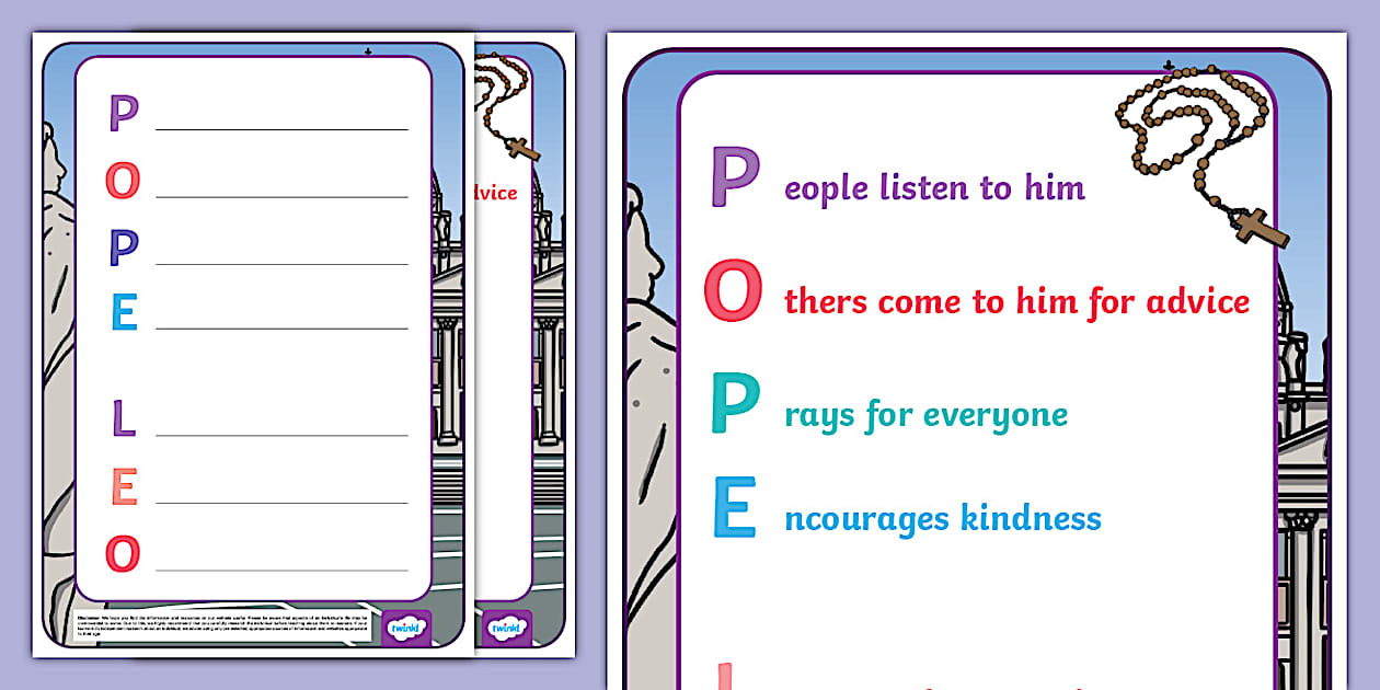 KS1 Pope Leo XIV Acrostic Poem Example and Template - Twinkl