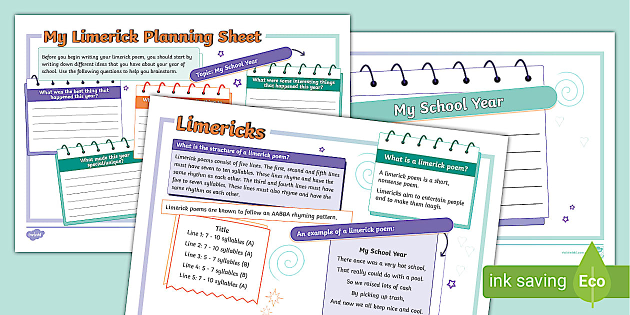 End of Year Limerick Writing Activity (teacher made)