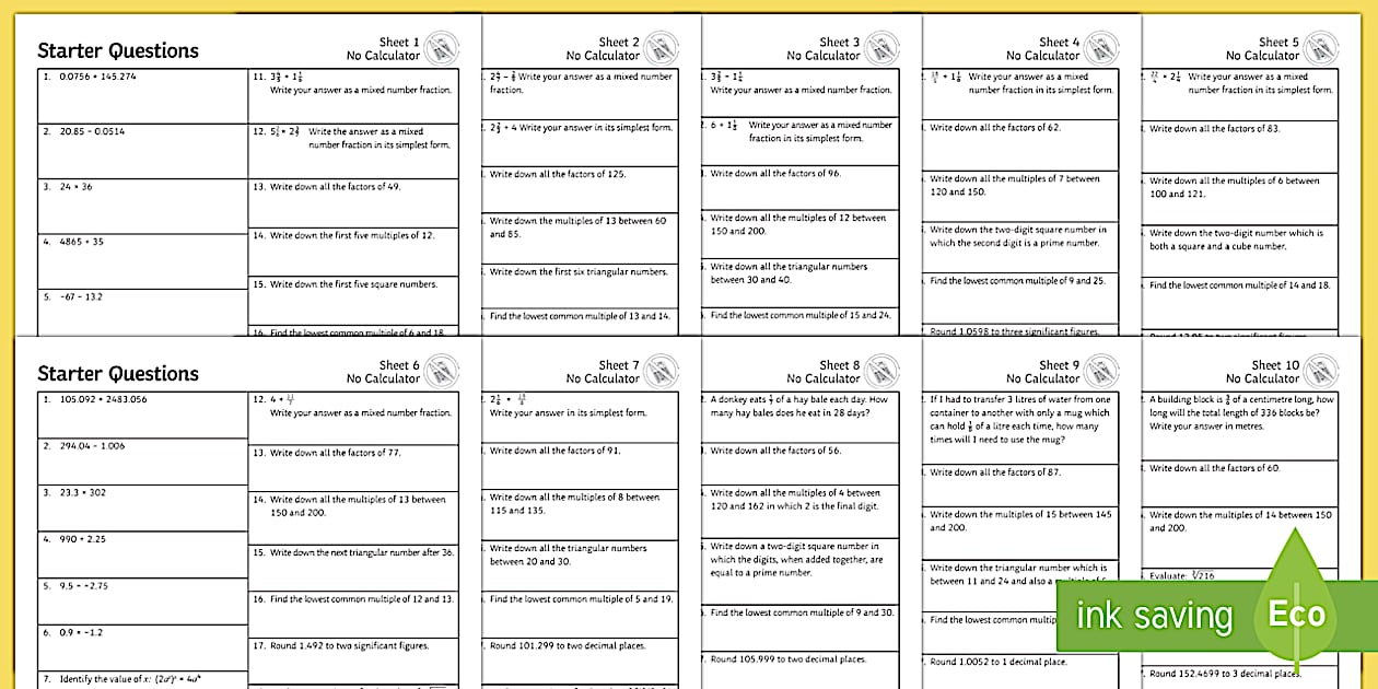 KS3 Numeracy Starter Questions Pack (Gold) (teacher made)