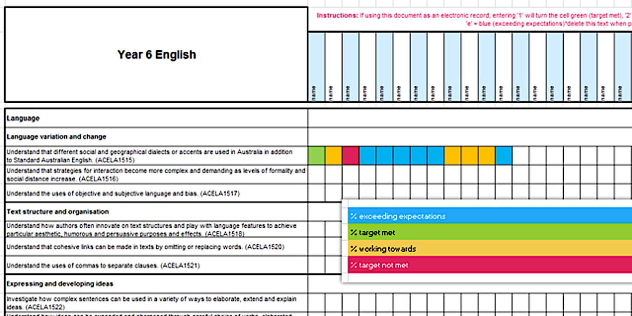 Assessment Tracker | Australian Curriculum Year 6 English
