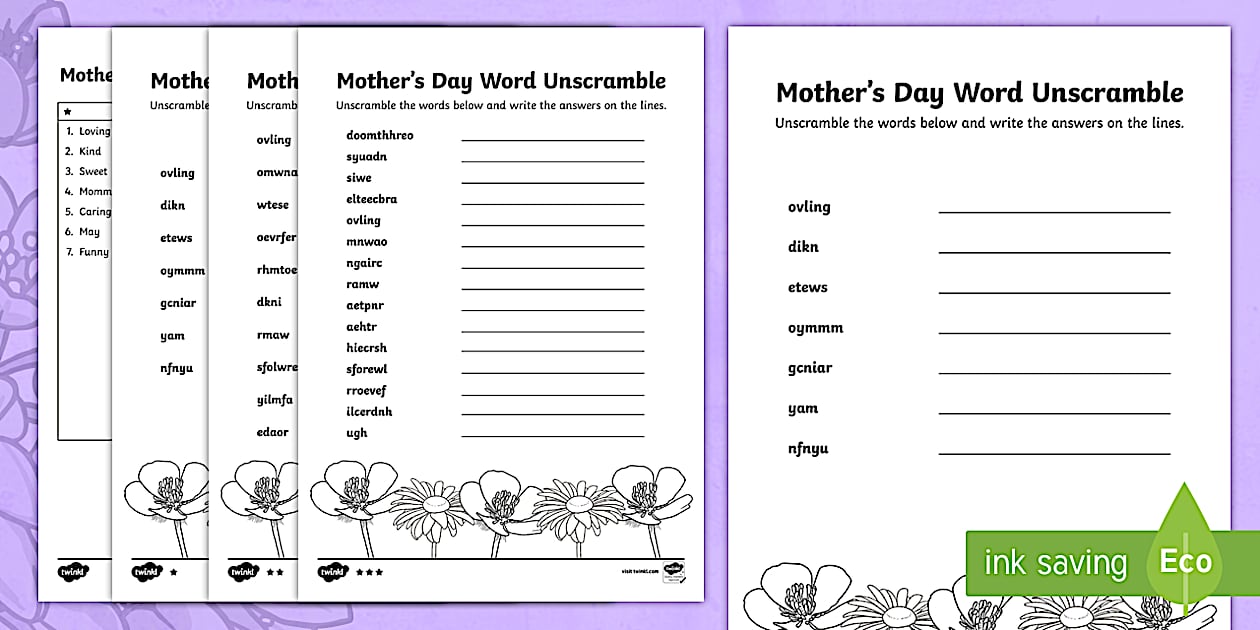 Mother's Day Differentiated Word Unscramble (teacher made)