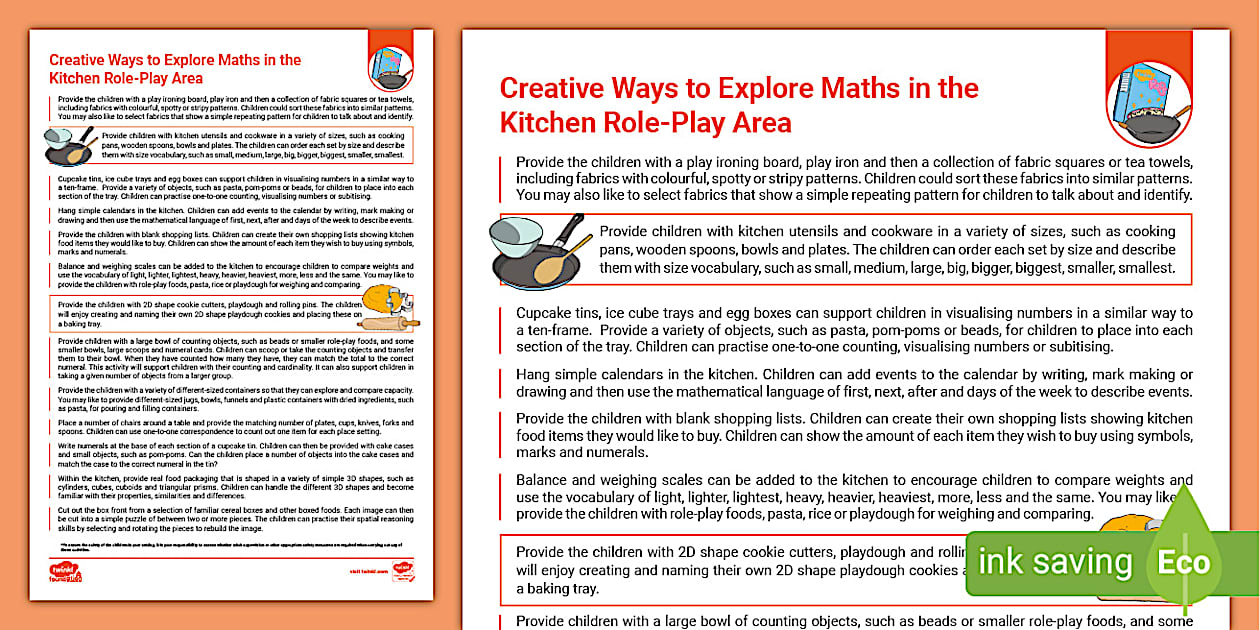 👉 Kitchen Role Play Ideas - Explore Maths in the Kitchen