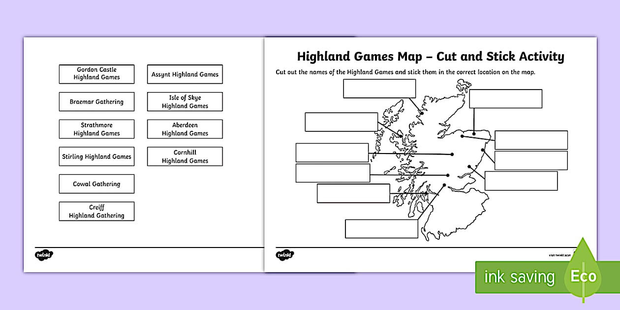 Highland Games Map - Cut and Stick Activity - Twinkl