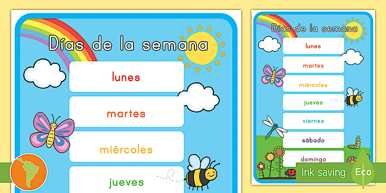 Carteles: Los días de la semana (l'enseignant a fait)