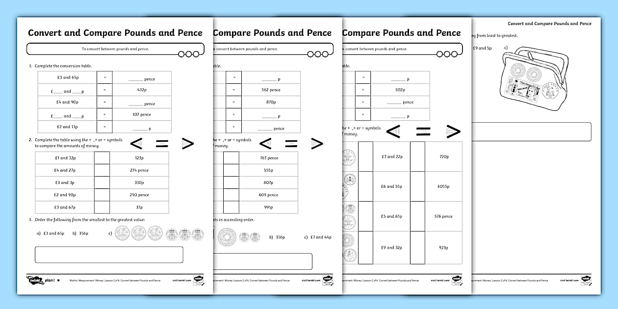 👉 Y3 Convert Pounds and Pence PlanIt Maths Activity Sheets