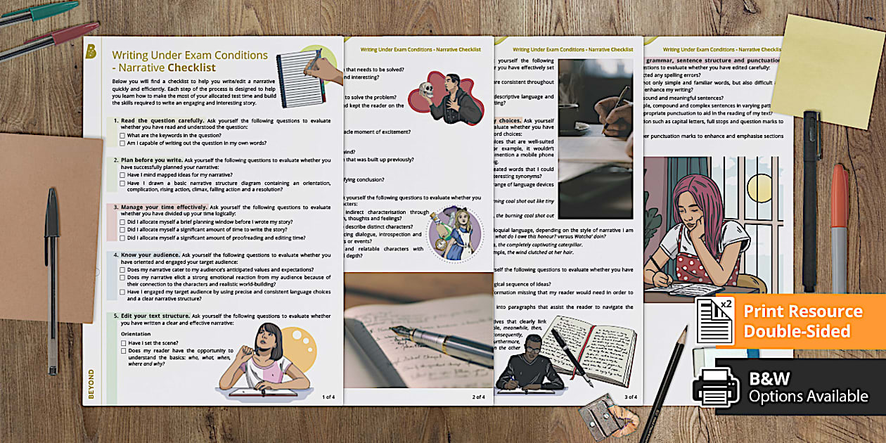 Writing Under Exam Conditions - Narrative Checklist - Twinkl