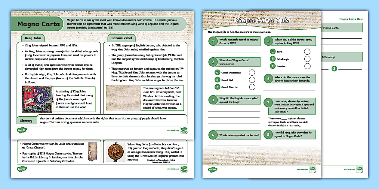 Magna Carta Fact File and Quiz (Teacher-Made) - Twinkl