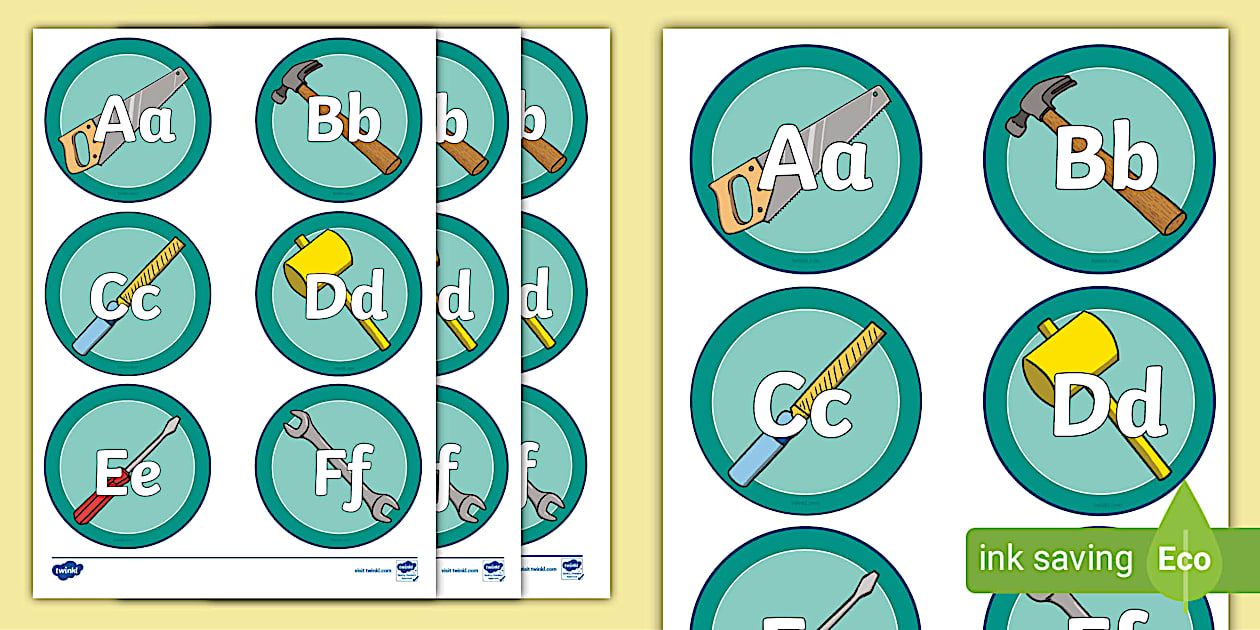 Alphabet on Tools Cut-Outs (Teacher-Made) - Twinkl