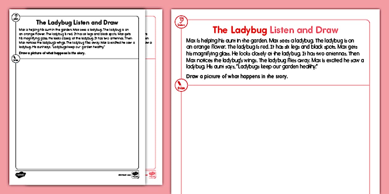 Prekindergarten Reading Passage The Ladybug Listen and Draw