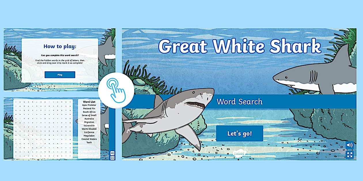 Virtual Great White Shark Word Search | | Twinkl | Games
