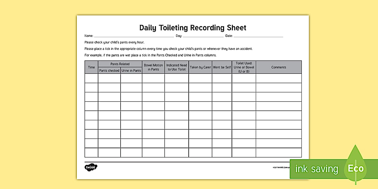 Daily Toileting Checklist | Developmental Milestones