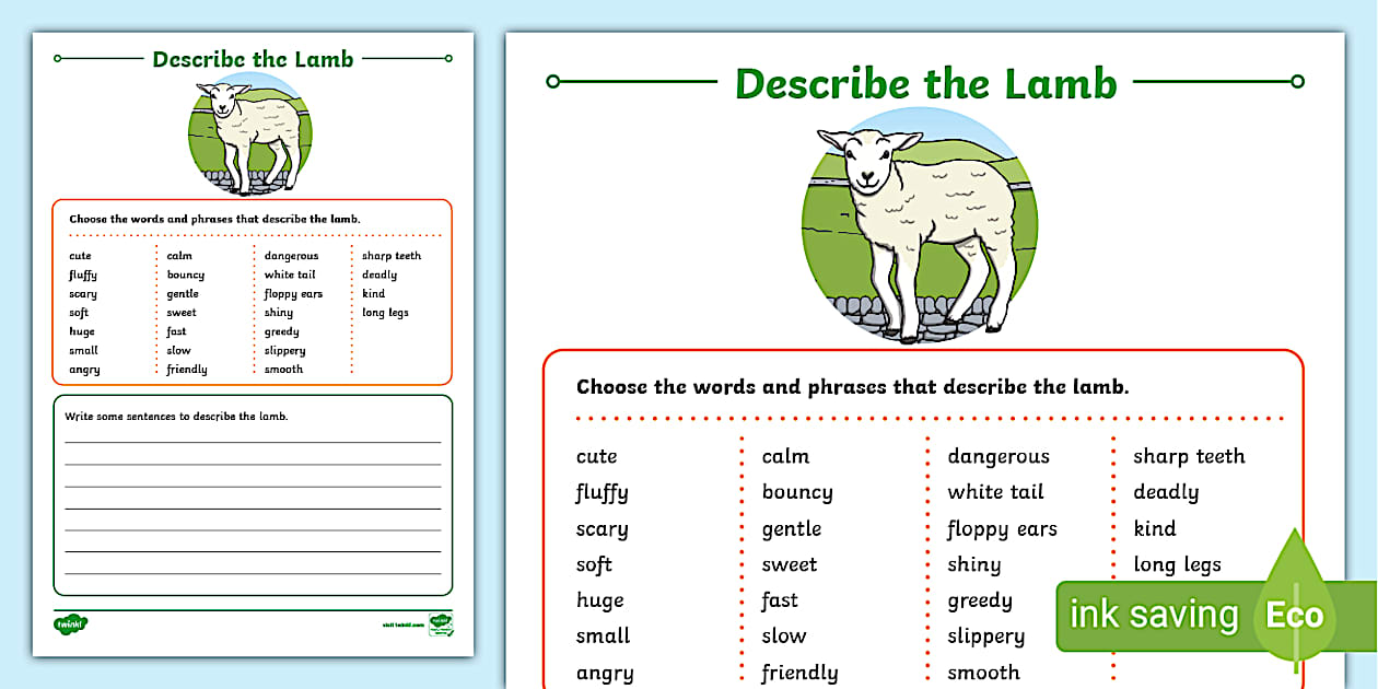 Describe the Lamb Writing Activity Sheet (teacher made)
