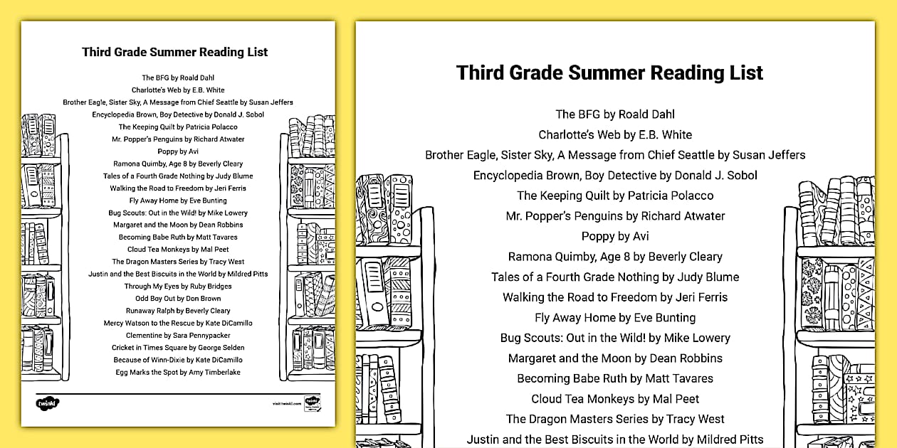 3rd Grade Summer Reading List | 3rd Grade Resource | Twinkl