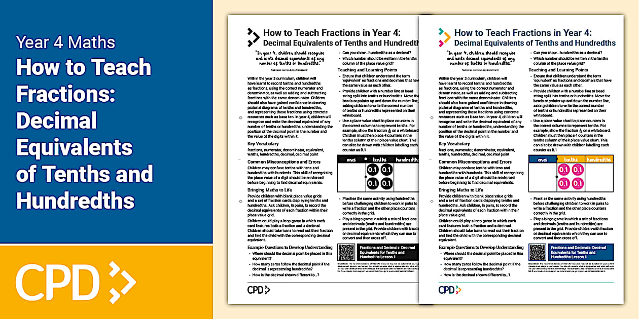 How to Teach Fractions in Year 4: Decimal Equivalents of Tenths and ...