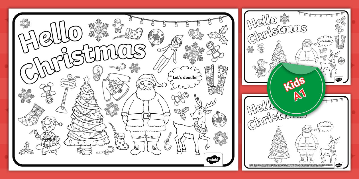 ESL Doodle Christmas Colouring Sheet [Kids, A1] - Twinkl