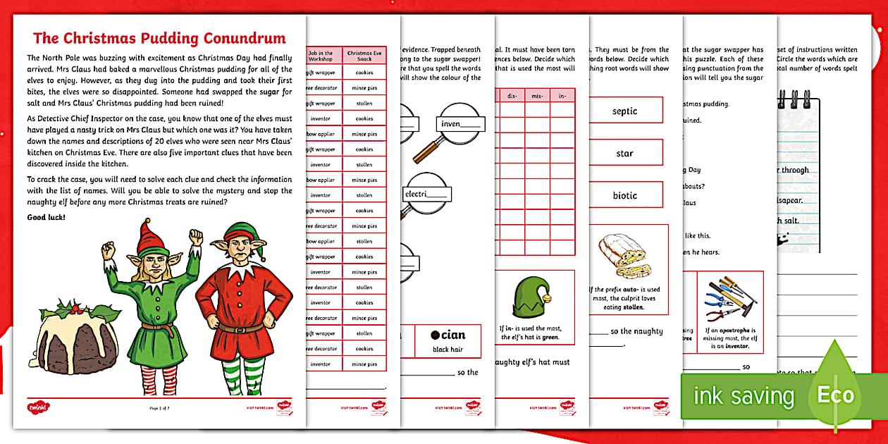 LKS2 The Christmas Pudding Conundrum: SPaG Problem-Solving Mystery Game