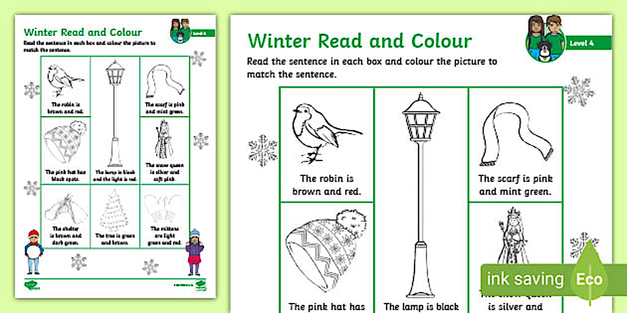 KS1 Phonics Reading Level 4 Winter and Colour Activity
