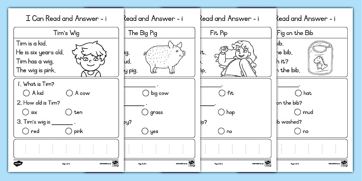Grade 1 Reading Comprehensions: i Sound (teacher made)