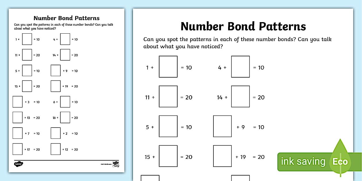 Number Bond Patterns Worksheet - Twinkl