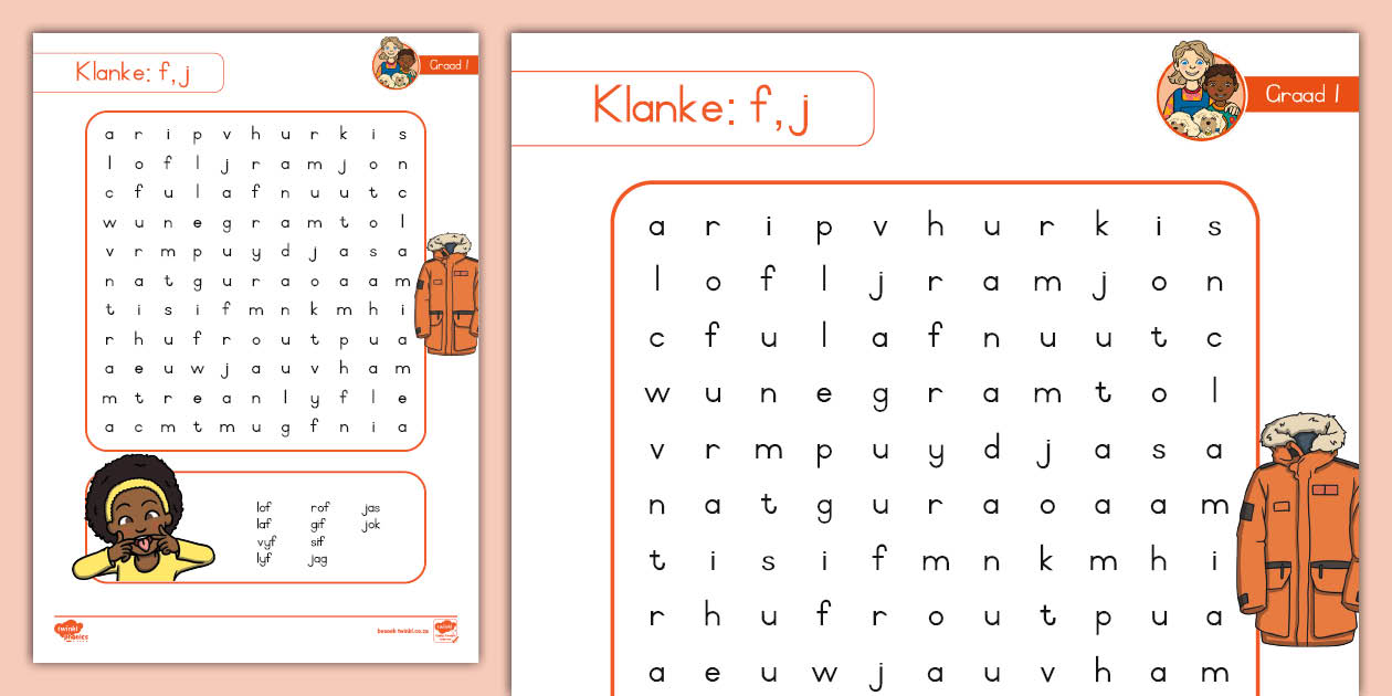 Graad 1 Klanke Woordsoek f, j