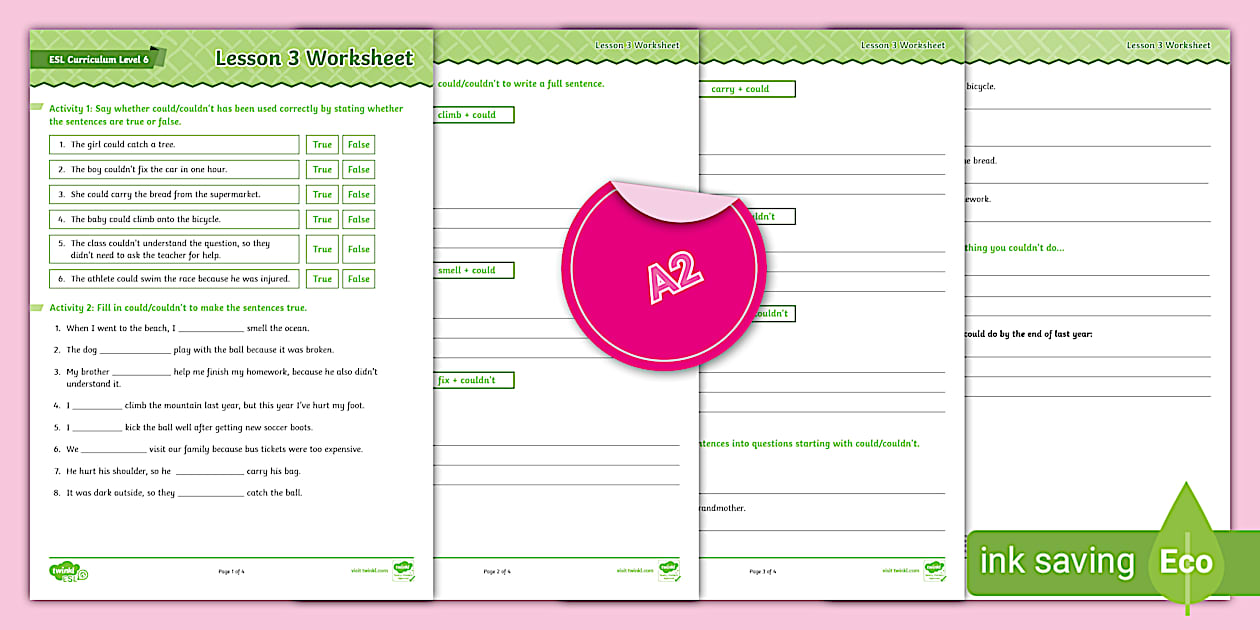 ESL Curriculum Level 6, Lesson 3 Worksheet (teacher made)