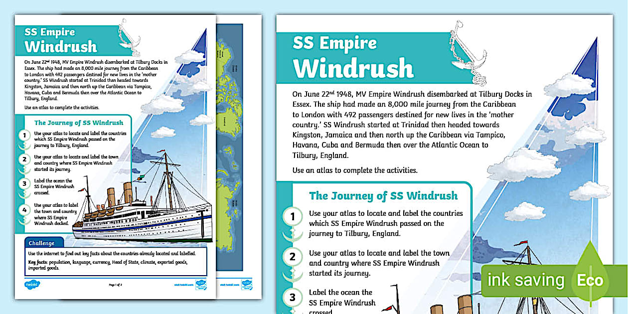 SS Empire Windrush: A Memorable Journey Worksheet - windrush