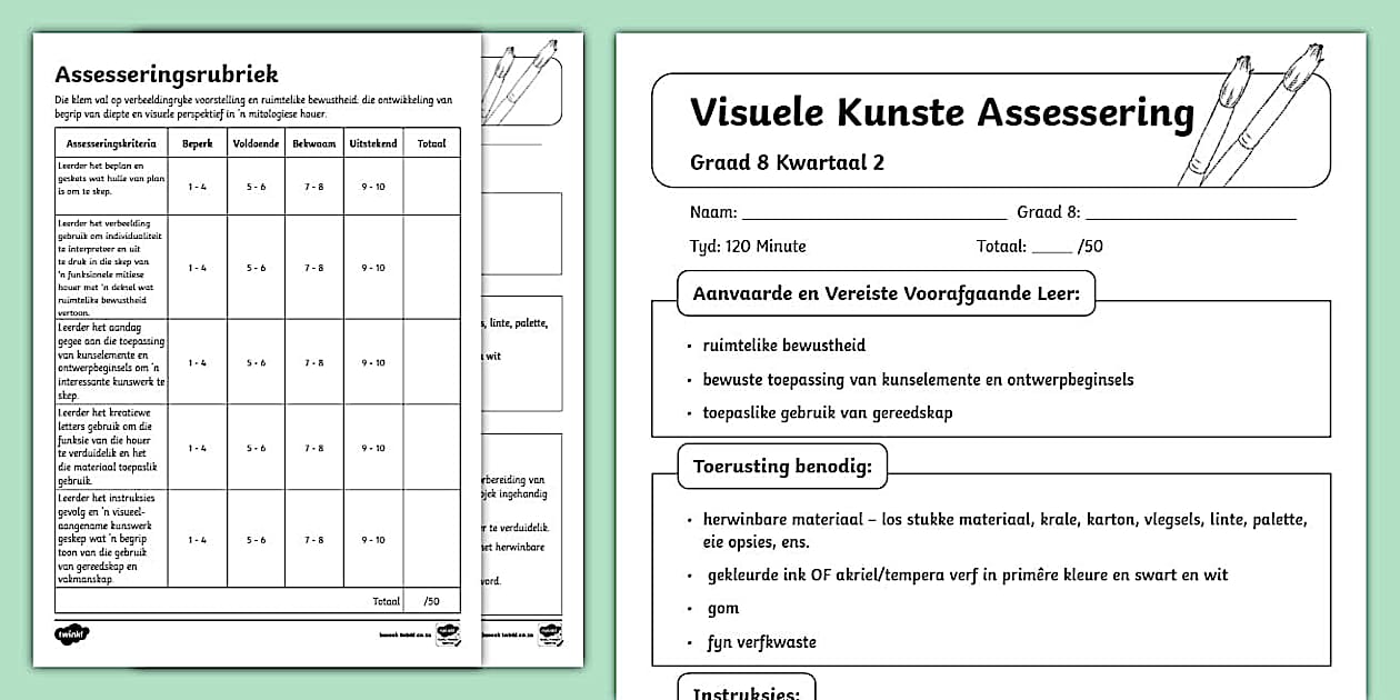 Visuele Kunste Assessering Graad 8 Kwartaal 2 (teacher made)