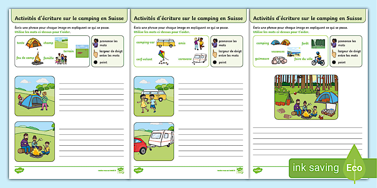 Activités d'écriture sur le camping en Suisse