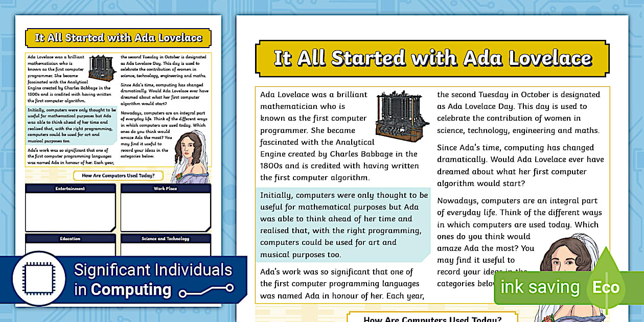It All Started with Ada Lovelace Worksheet - Computing
