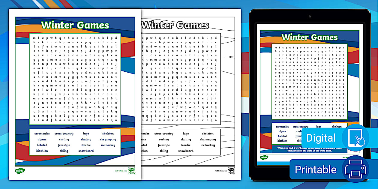 Winter Games Word Search for 3rd-5th Grade (Lehrer gemacht)