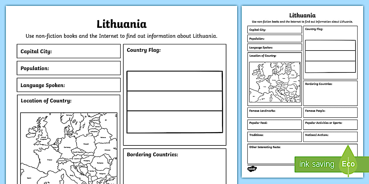 Lithuania Fact File Writing Template (teacher made) - Twinkl