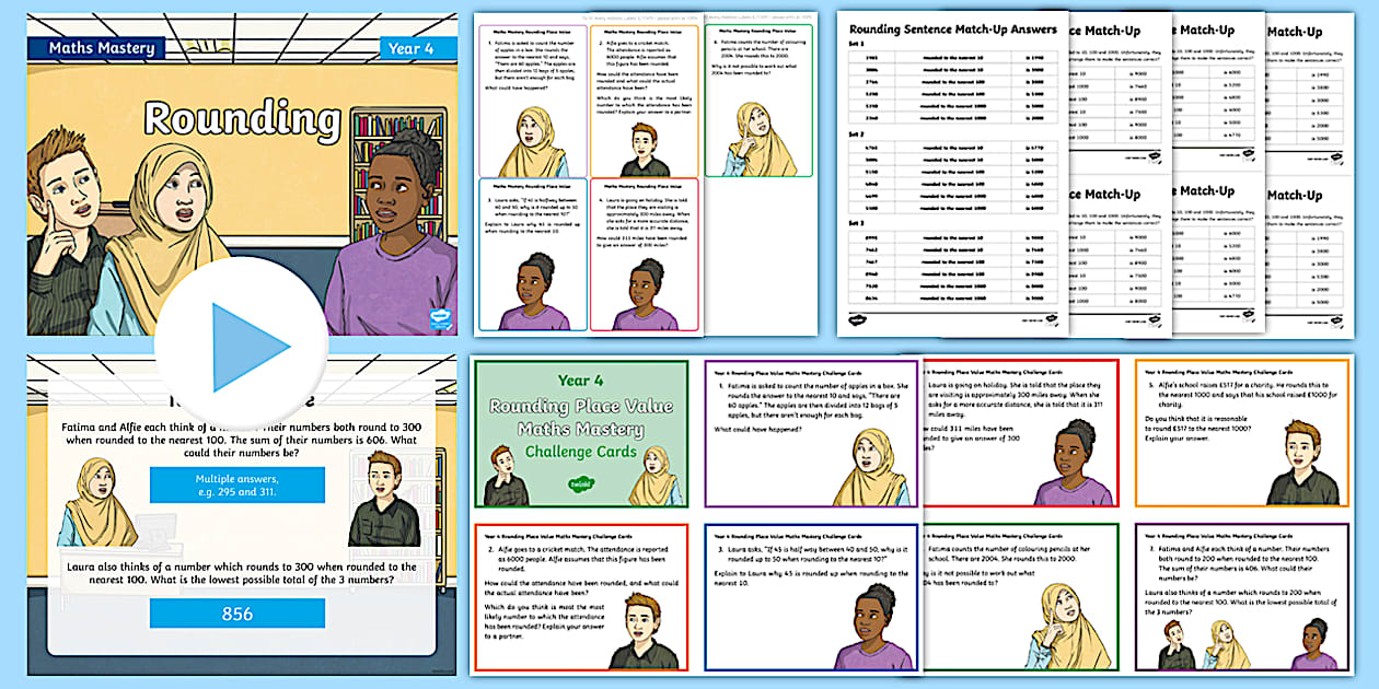 Black and White Year 4 Rounding Place Value Maths Mastery Bumper Pack