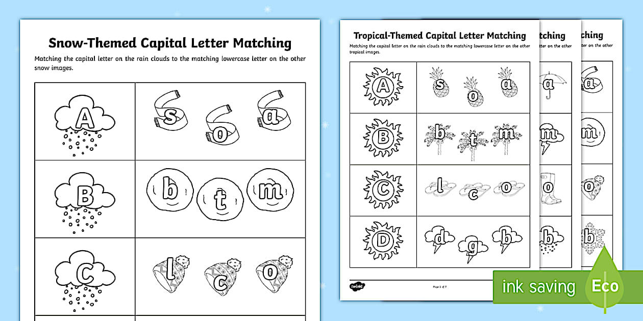Winter Themed Capital Letter Matching Worksheet Temperate