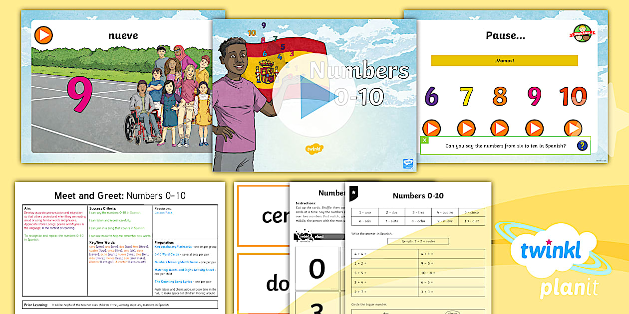 1-10 in Spanish - Meet and Greet: Numbers 0-10 Lesson Pack 5