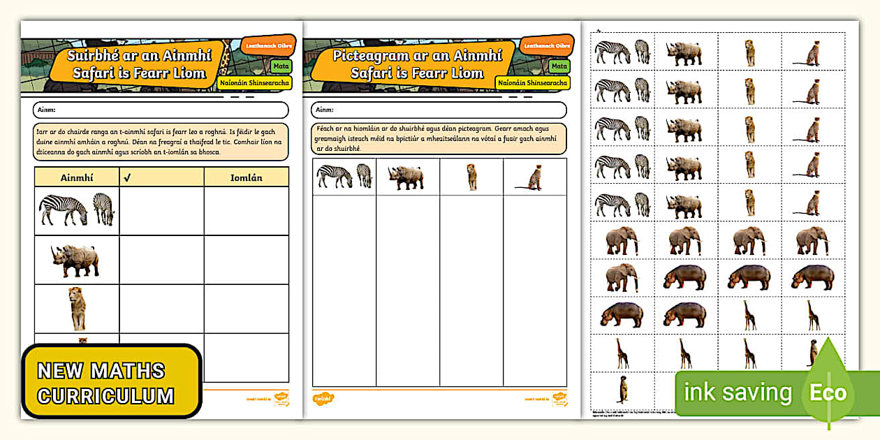 Picteagram ar an Ainmhí Safari is Fearr Liom (teacher made)