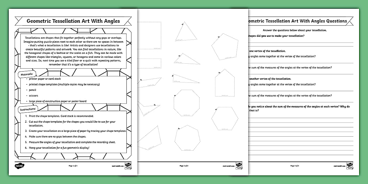 Geometric Tessellation Art With Angles Worksheet - Twinkl