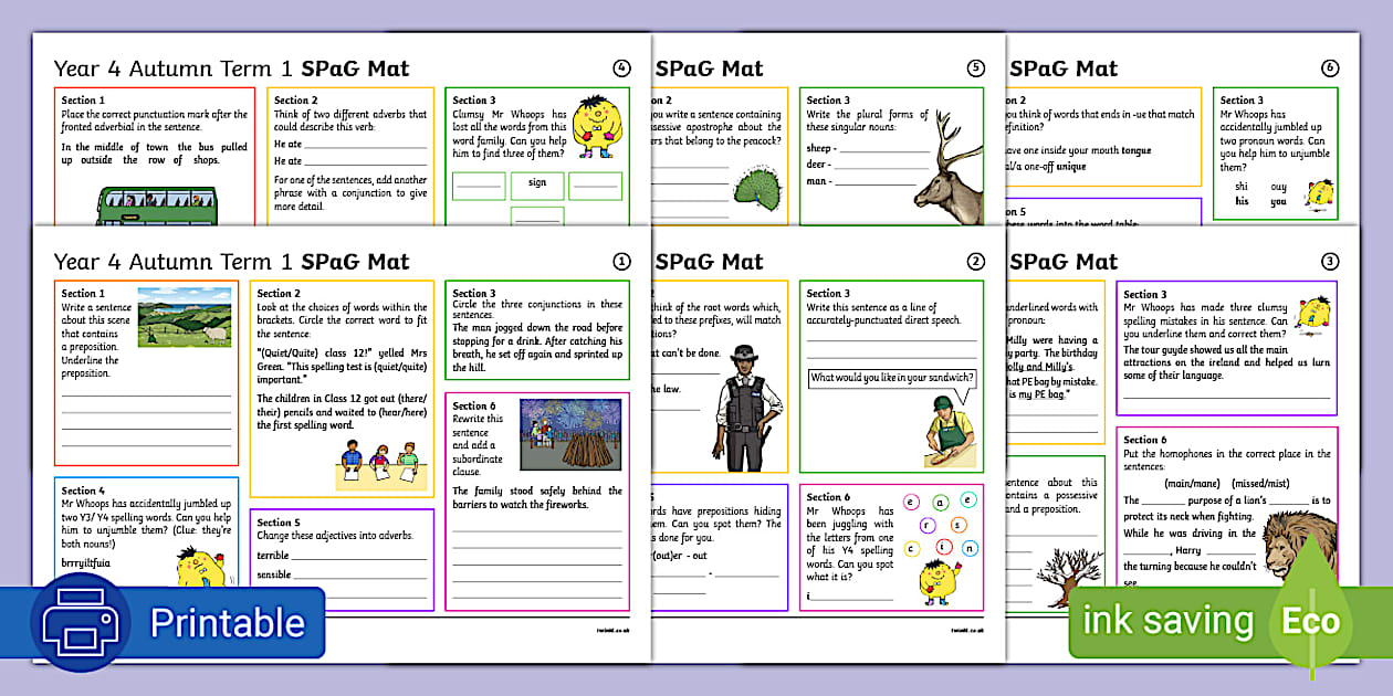 Year 4 SPaG - Autumn Term 1 Activity Mats - Twinkl