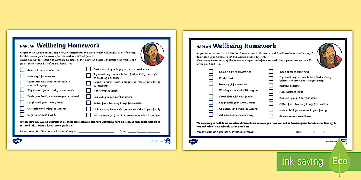 Wellbeing Homework Differentiated Checklist (Teacher-Made)