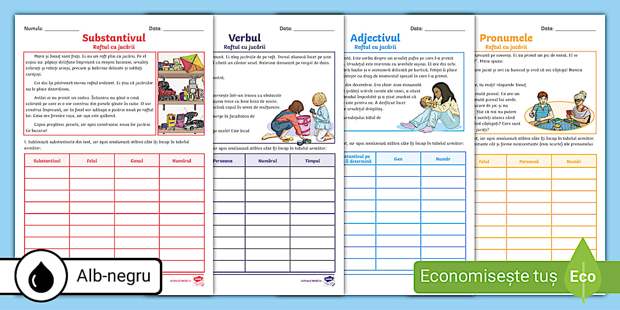 Părți de vorbire – Pachet cu fișe de exersare - Twinkl