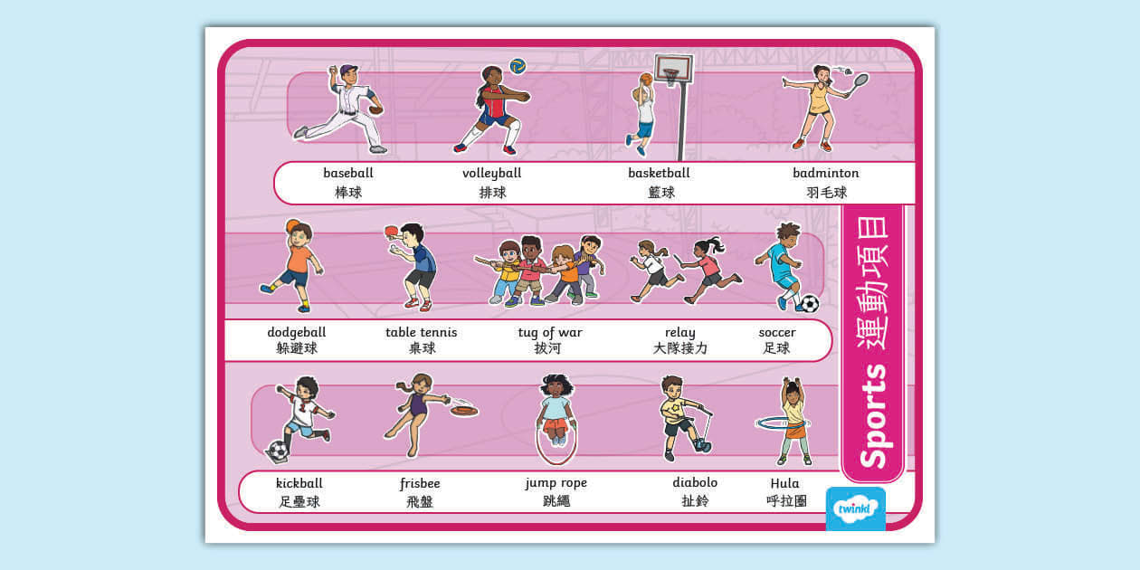Sports Word Mat ｜中英雙語 (teacher made) - Twinkl
