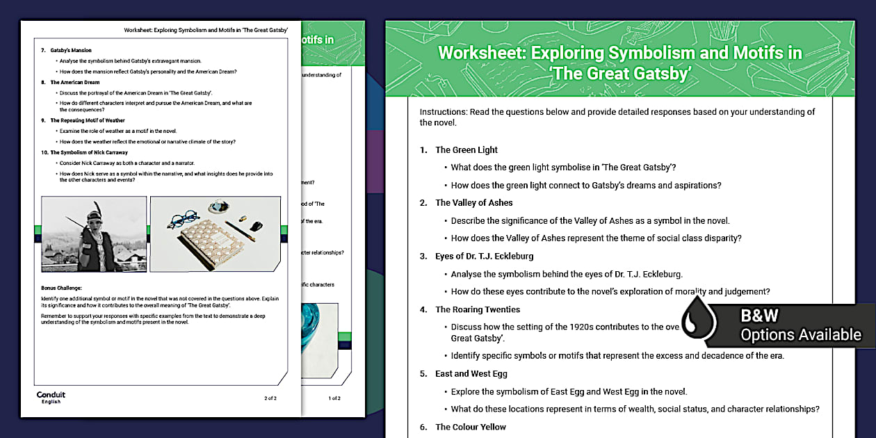 Exploring Symbols and Motifs in 'The Great Gatsby' - Twinkl