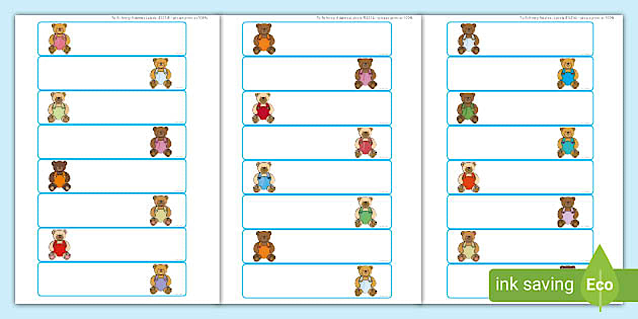 👉 Teddy Bear Themed Editable Drawer, Peg, Name Labels