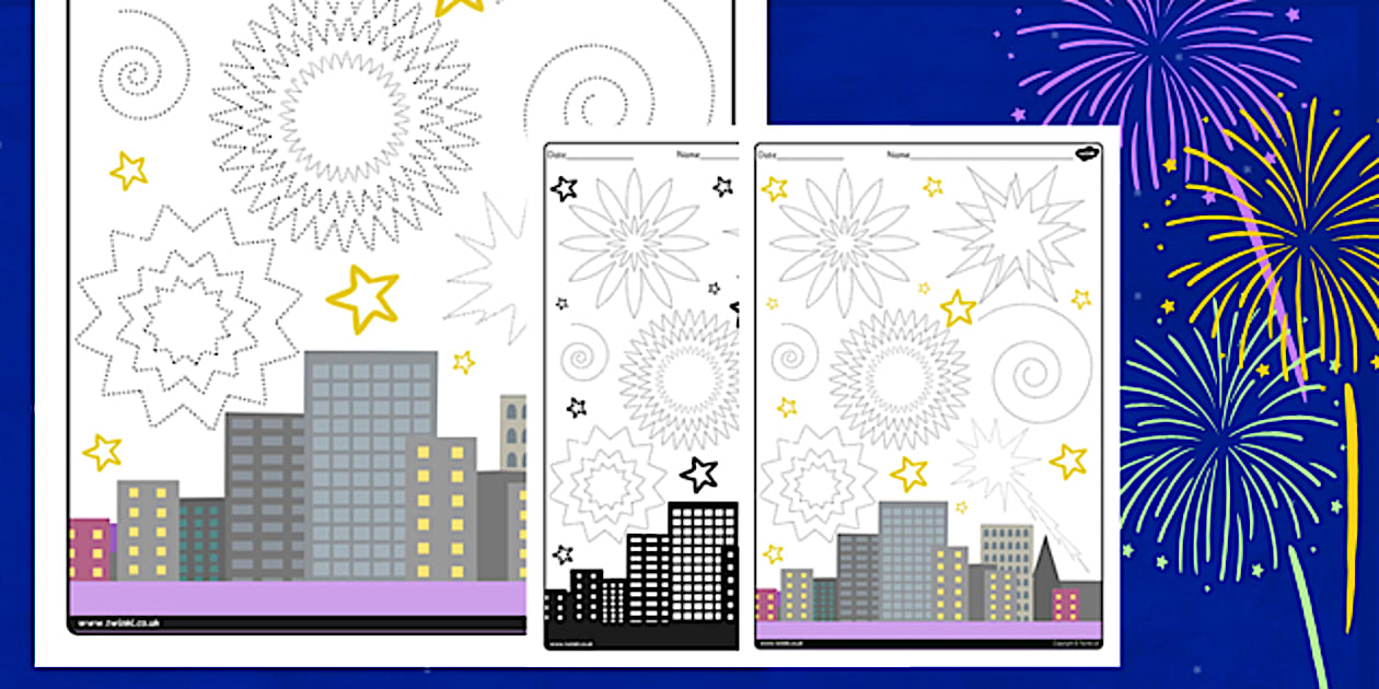 Firework Sky Pencil Control Worksheet - handwriting patterns