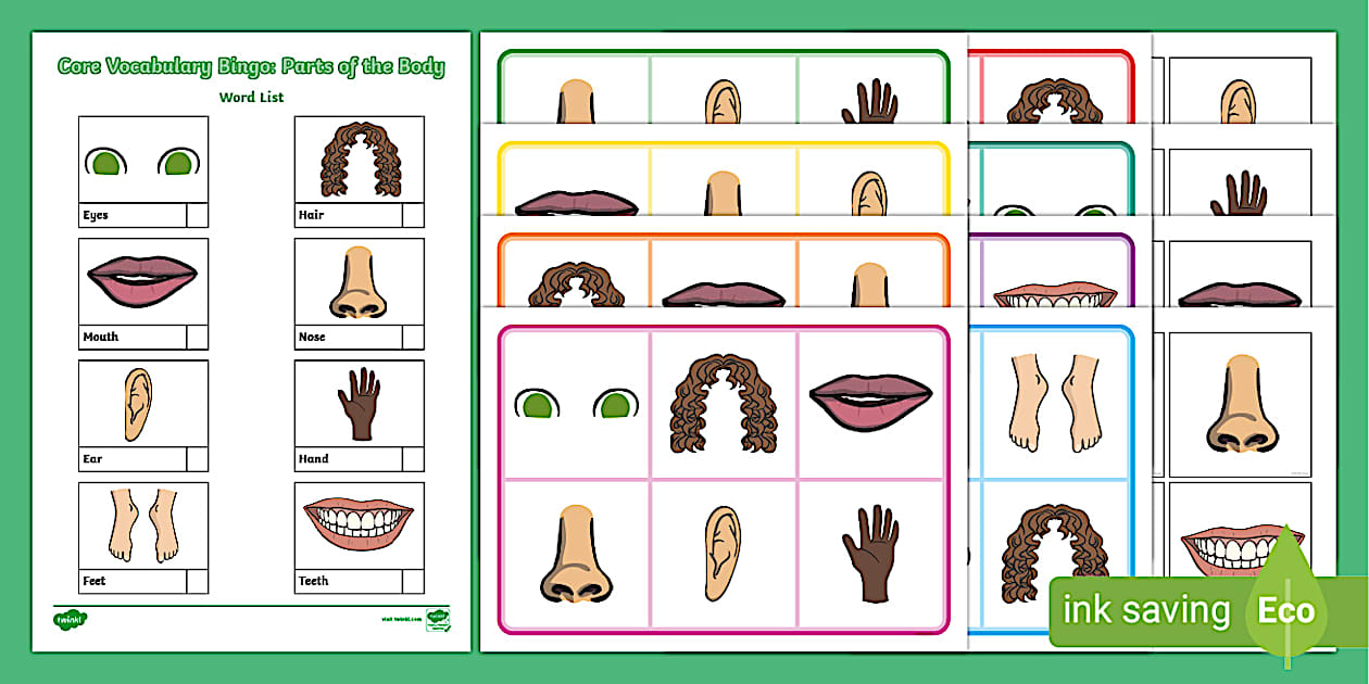 Core Vocabulary Bingo: Parts of the Body - Twinkl