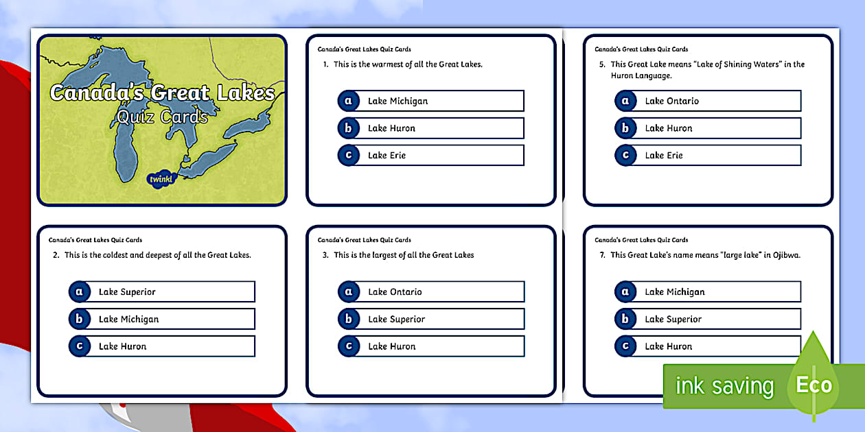 Canada's Great Lakes Quiz Cards (teacher made) - Twinkl