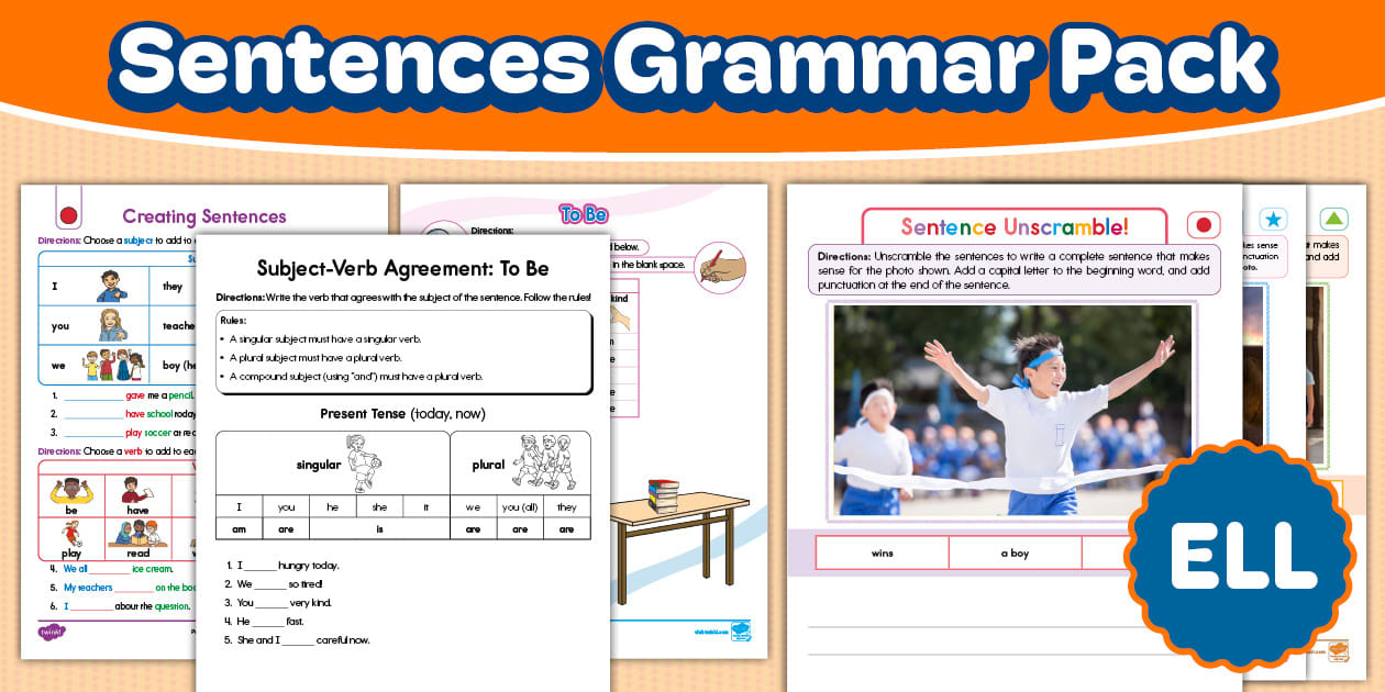 Subject-Verb Agreement & Sentence Creation Grammar Worksheet Pack for ELL