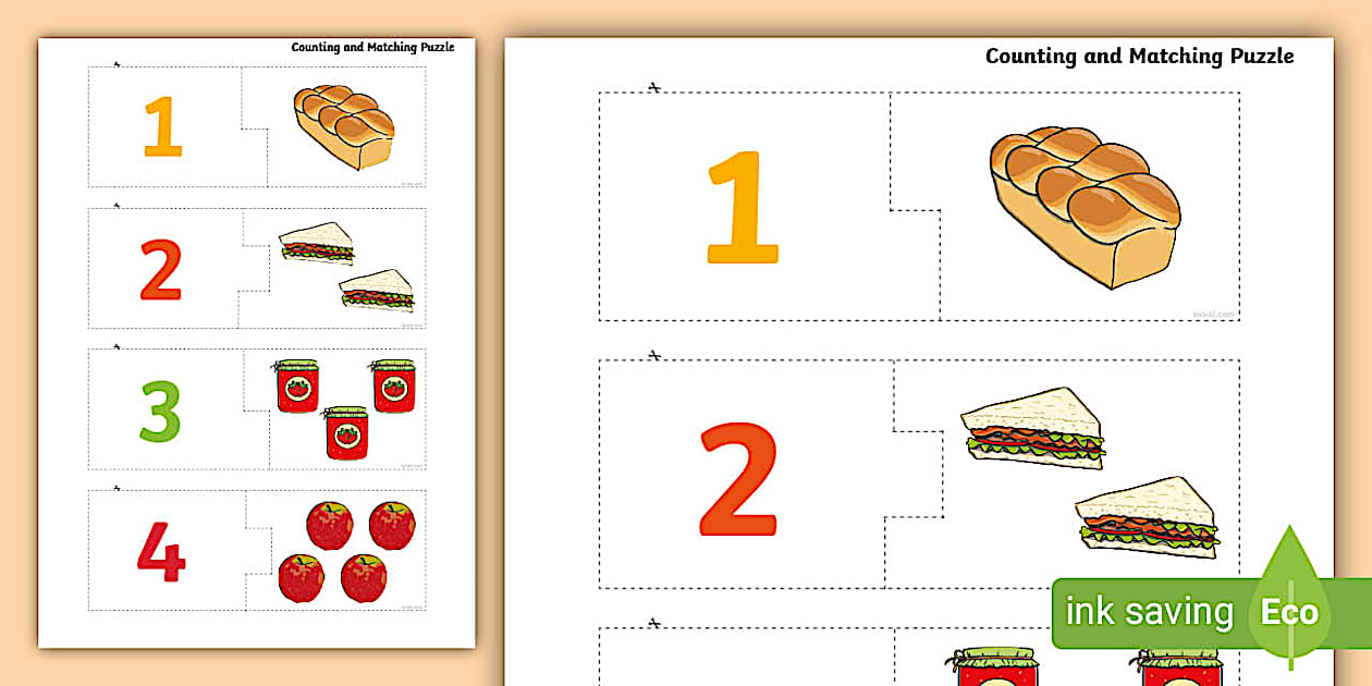 Food Themed Counting Matching Puzzle (teacher made) - Twinkl