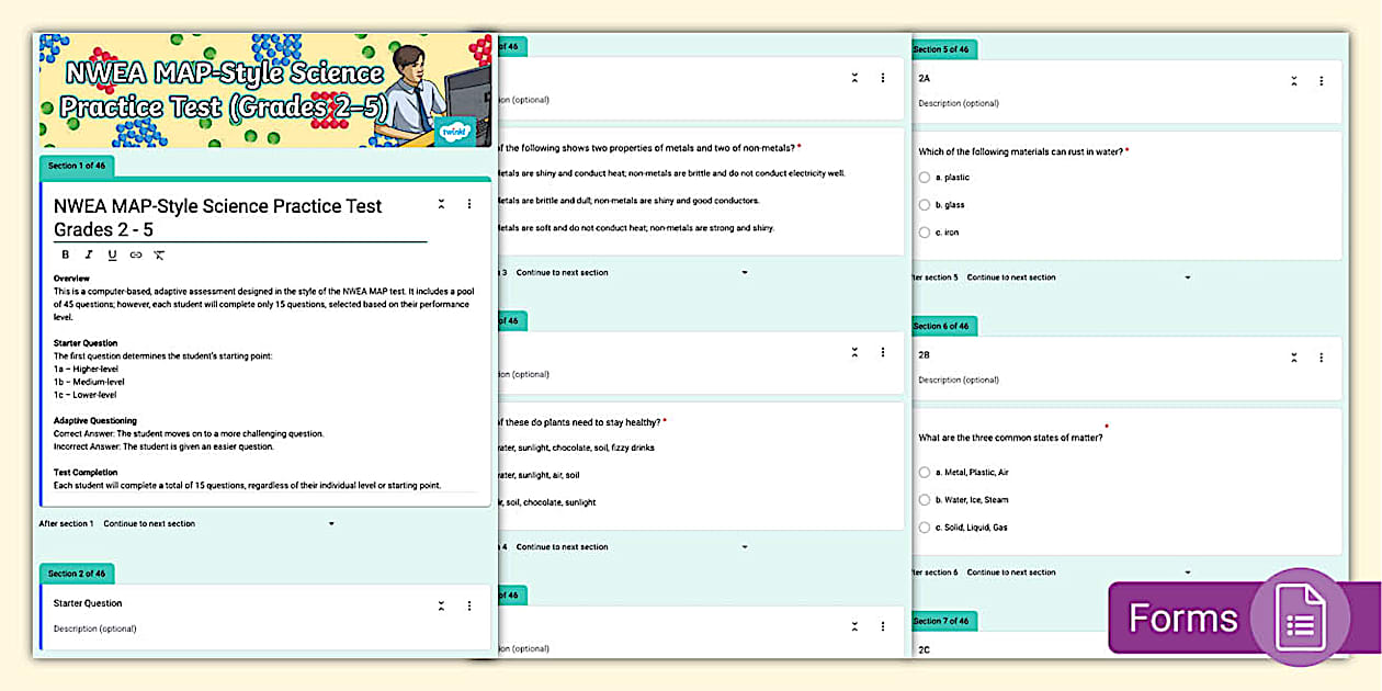 NWEA MAP-Style Science Practice Test Grades 2 - 5 Test 1