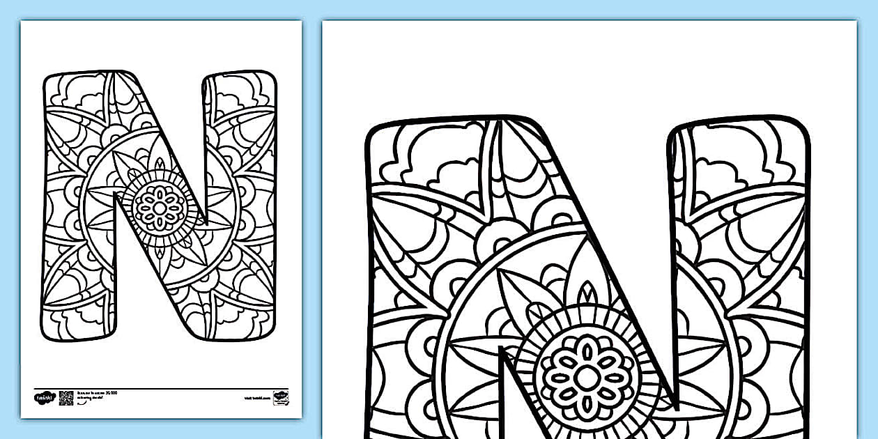 Mandala Letter N Colouring Page (teacher made) - Twinkl