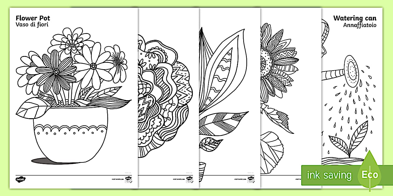 Plants and Growth Themed Mindfulness Colouring Pages English/Italian